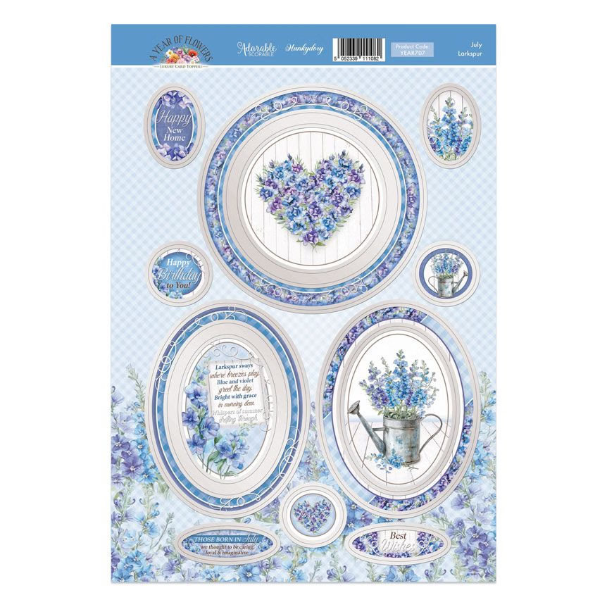 Die Cut Card Topper Sheet - A Year Of Flowers, July Larkspur - £1.70